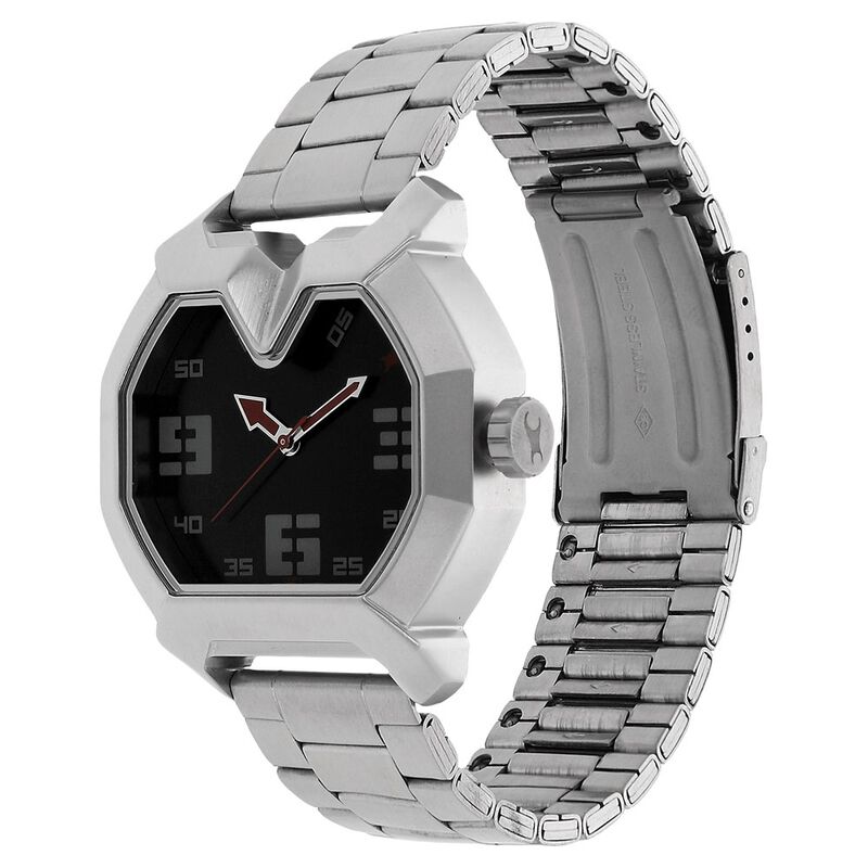 Fastrack Quartz Analog Black Dial Stainless Steel Strap Watch for Guys