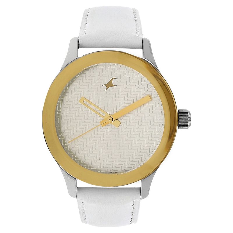 Buy Online Fastrack Quartz Analog Silver Dial Leather Strap Watch for ...