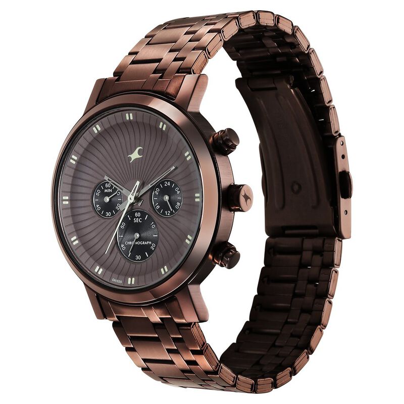 Fastrack Kronos Multifunction Brown Dial Stainless Steel Strap Watch ...