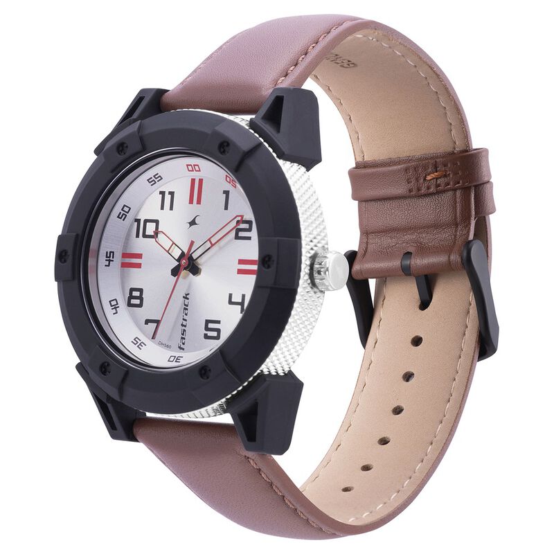 Fastrack Modular Quartz Analog Silver Dial Leather Strap Watch for Guys