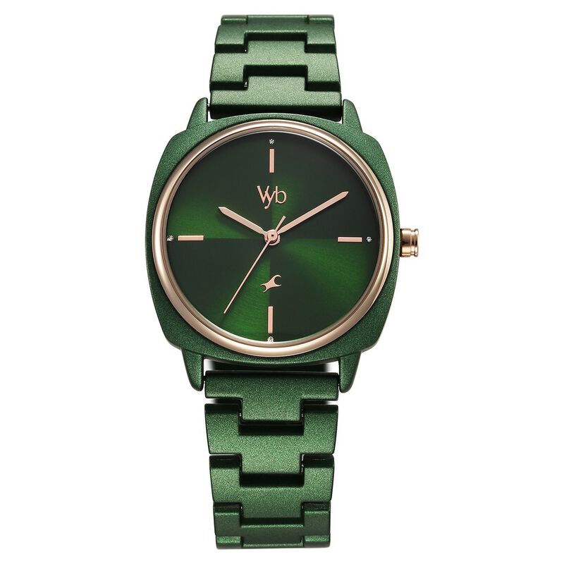 Fastrack Vyb Slayer Quartz Analog Green Dial Metal Strap Watch for Girls