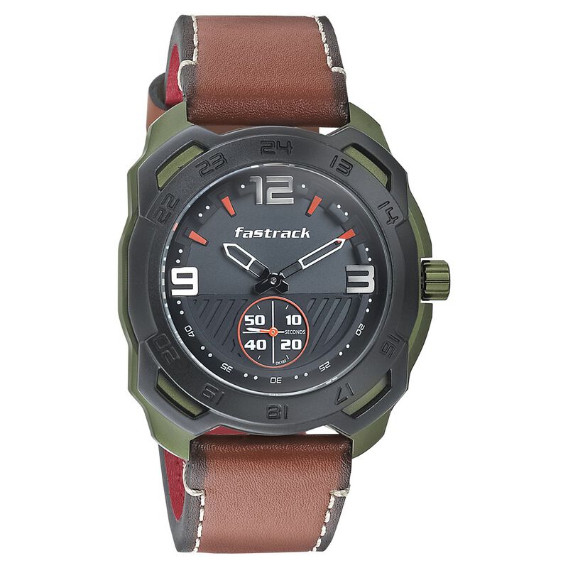 Buy Online Fastrack All Nighters Quartz Analog Grey Dial Leather Strap ...
