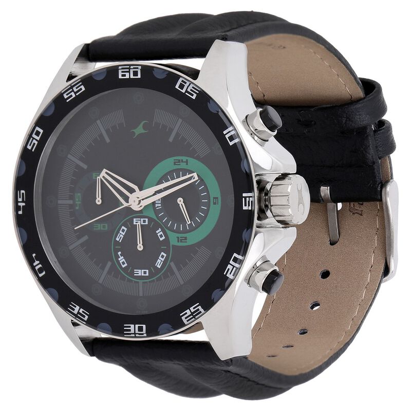 Fastrack Quartz Chronograph Grey Dial Leather Strap Watch for Guys