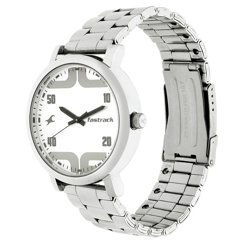 Fastrack Bold Quartz Analog White Dial Stainless Steel Strap Watch for Guys
