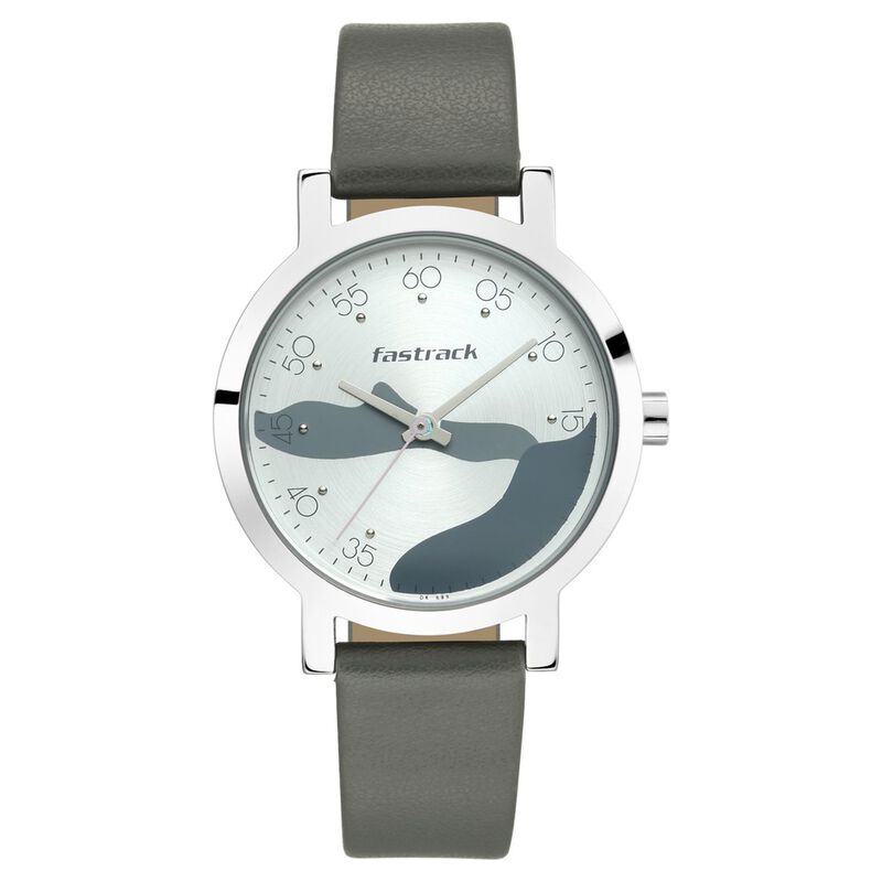 Fastrack Bare Basics Quartz Analog Silver Dial Leather Strap Watch for ...