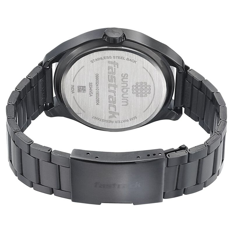 Fastrack Sunburn Quartz Analog Black Dial Stainless Steel Strap Watch ...