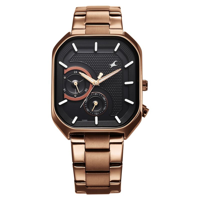 Buy Online Fastrack Groove Multifunction Black Dial Metal Strap Guy's ...