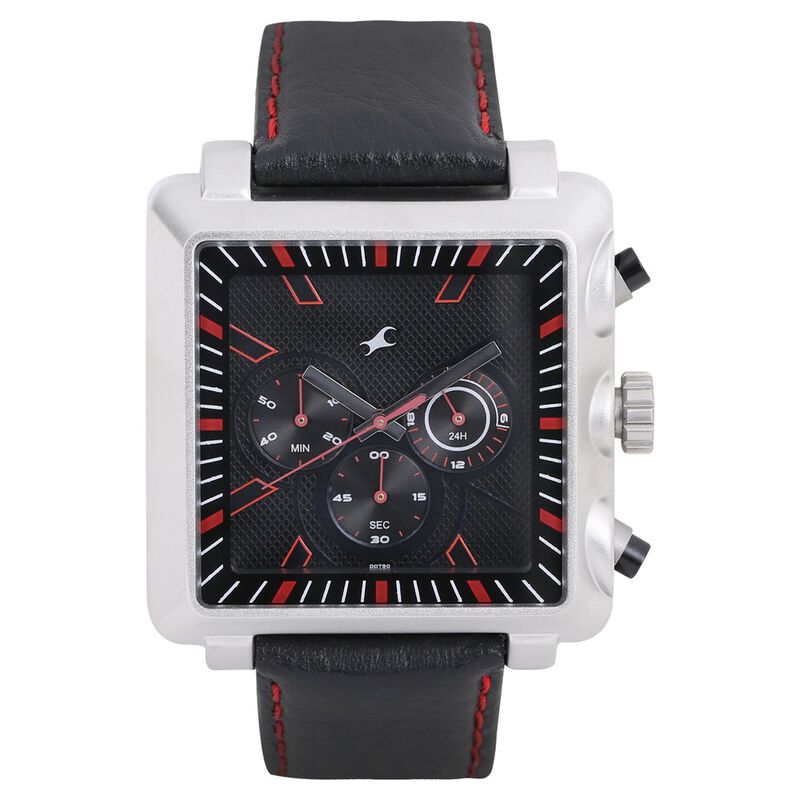 Buy Online Fastrack Quartz Chronograph Black Dial Leather Strap Watch ...