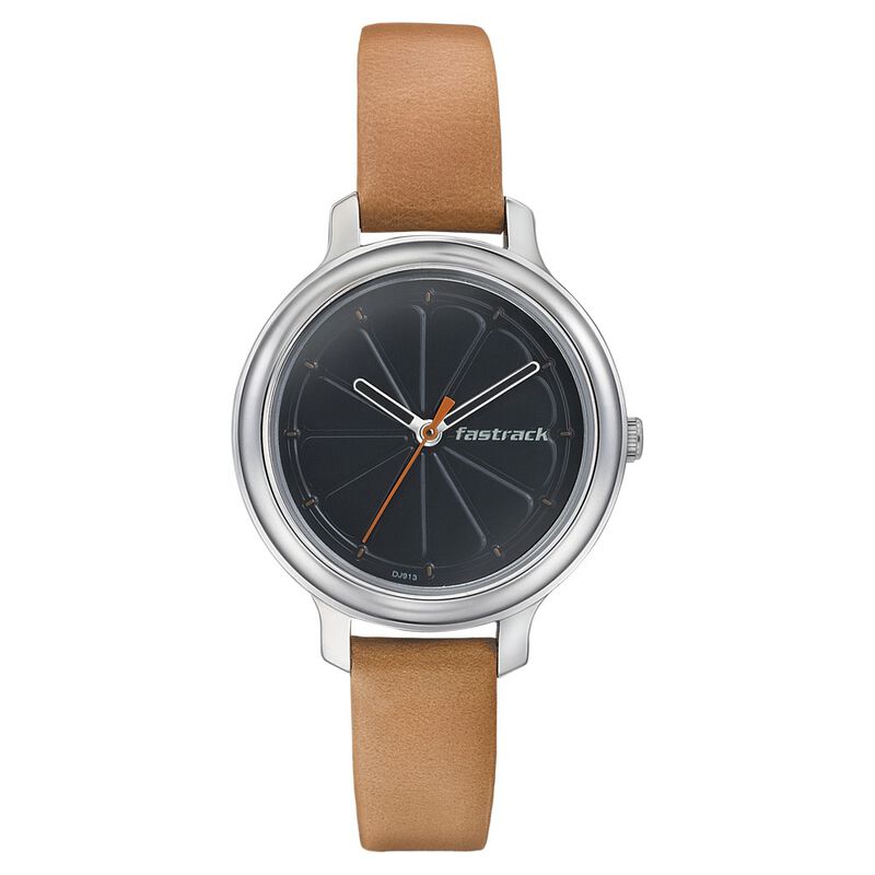 Fastrack Quartz Analog Black Dial Leather Strap Watch for Girls