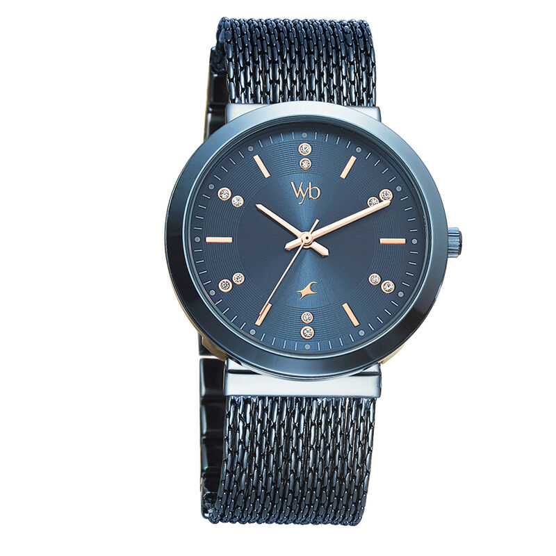 Fastrack Vyb Flare Quartz Analog Blue Dial Metal Strap Watch for Girls