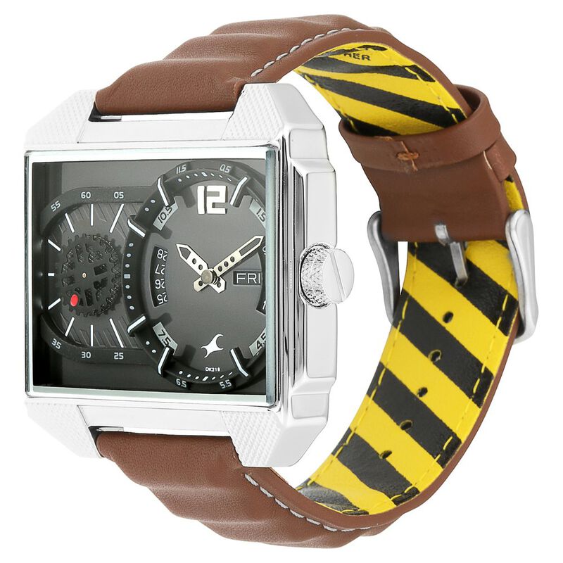 Fastrack Fastfit Quartz Analog with Day and Date Grey Dial Leather ...