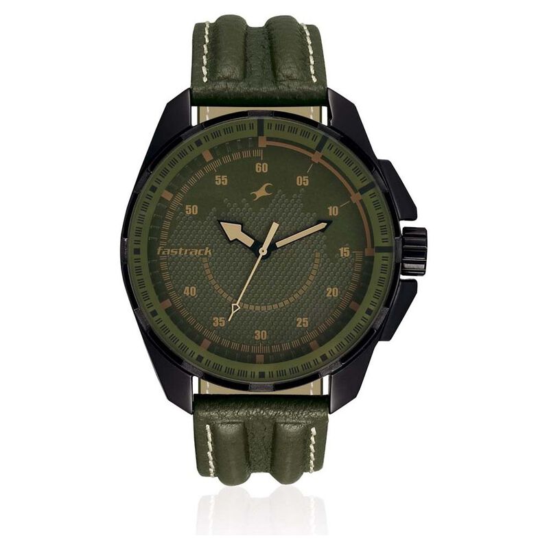 Buy Online Fastrack Quartz Analog Green Dial Leather Strap Watch for ...