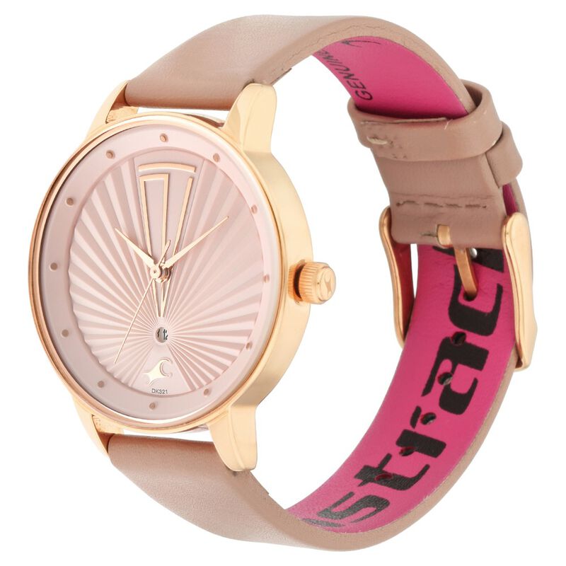 Fastrack Ruffles Quartz Analog with Date Pink Dial Leather Strap Watch ...