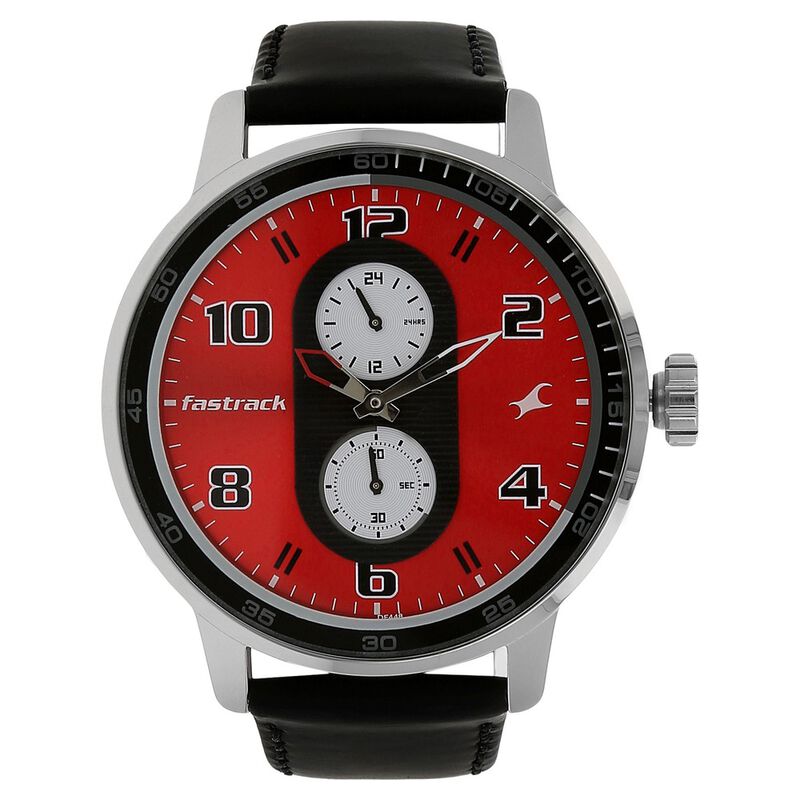 Buy Online Fastrack Quartz Analog Red Dial Leather Strap Watch for Guys ...
