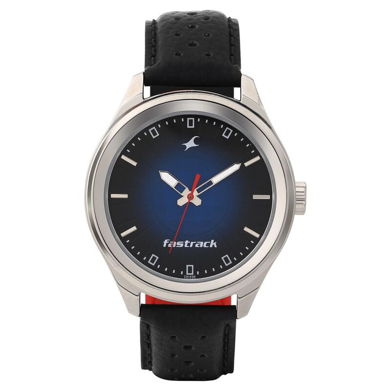 Fastrack Sunburn Quartz Analog Blue Dial Leather Strap Watch for Guys
