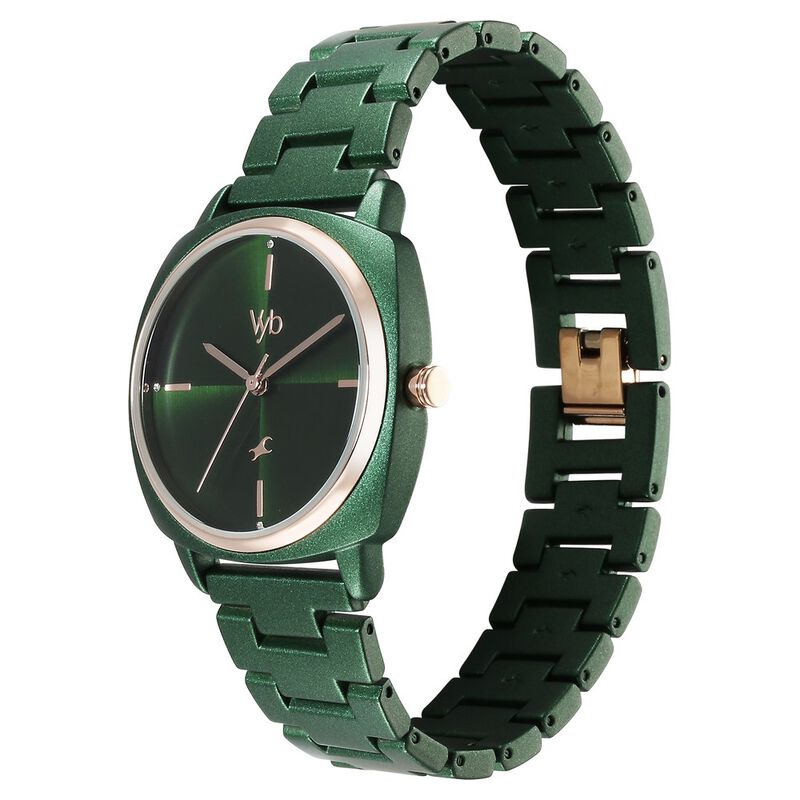 Fastrack Vyb Slayer Quartz Analog Green Dial Metal Strap Watch for Girls