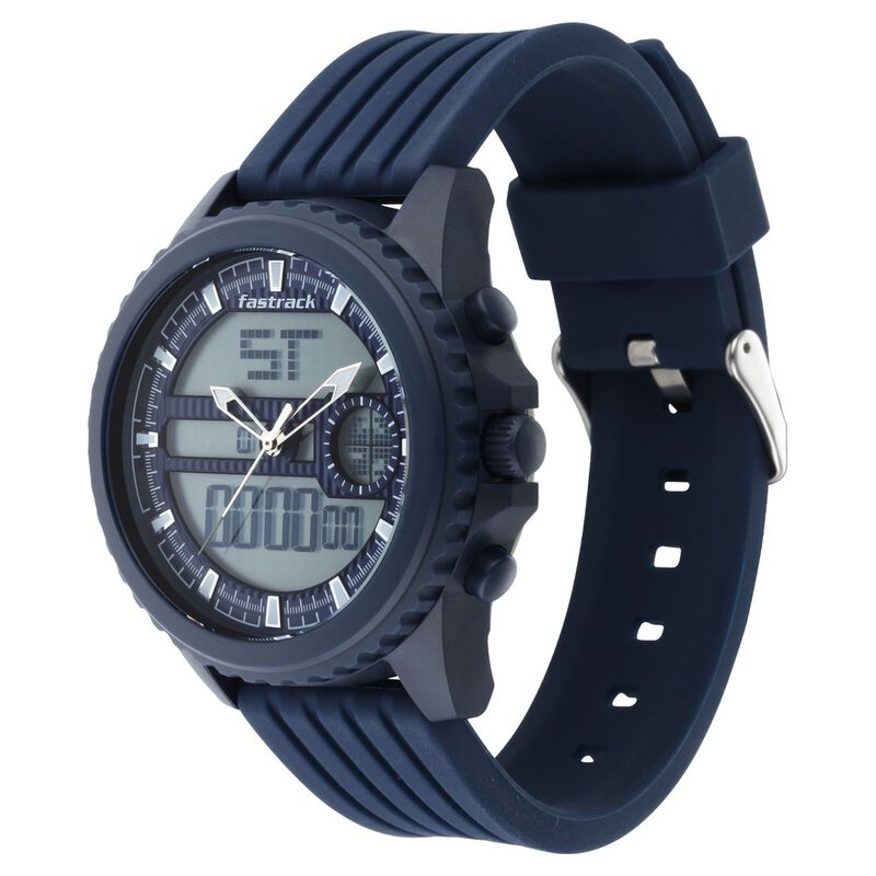 Fastrack Streetwear Quartz Analog Digital Blue Dial PU Strap Watch for Guys