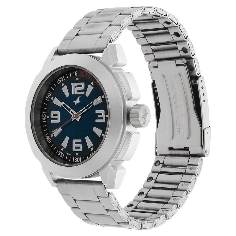 Fastrack Quartz Analog Blue Dial Stainless Steel Strap Watch for Guys