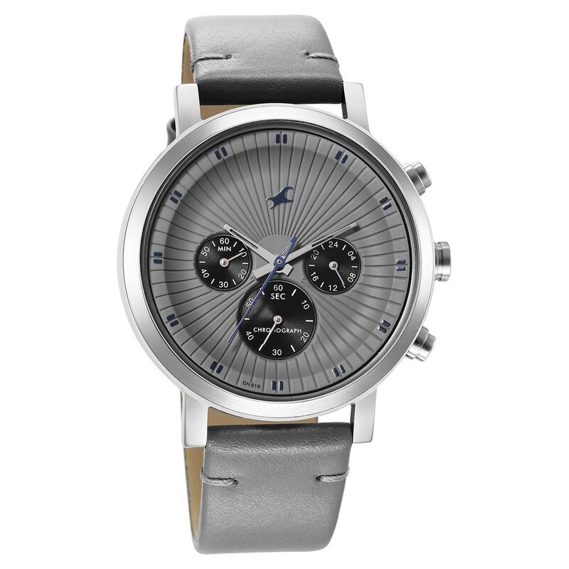 Fastrack Kronos Multifunction Grey Dial Leather Strap Watch for Guys