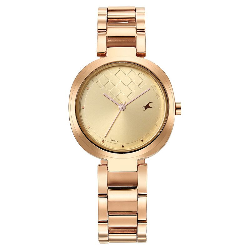 Fastrack Stunners Quartz Analog Golden Dial Stainless Steel Strap Watch ...
