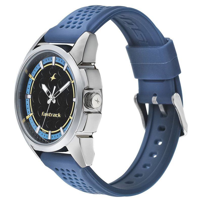 Fastrack Sunburn Quartz Analog Black Dial PU Strap Watch for Guys