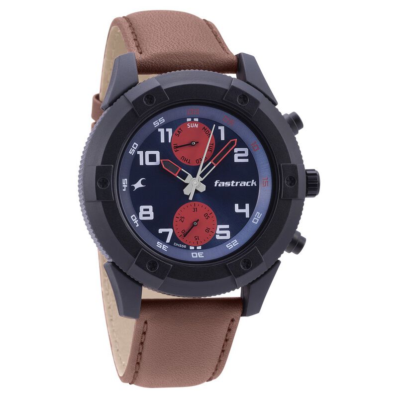 Buy Online Fastrack Quartz Analog Blue Dial Leather Strap Watch for ...