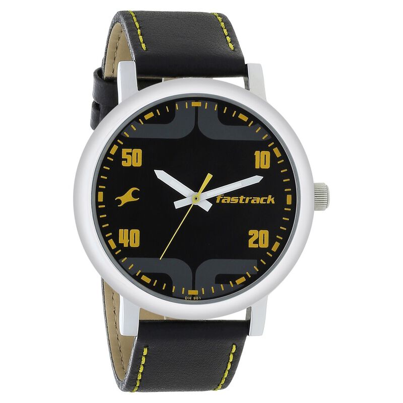Fastrack Bold Quartz Analog Black Dial Leather Strap Watch for Guys