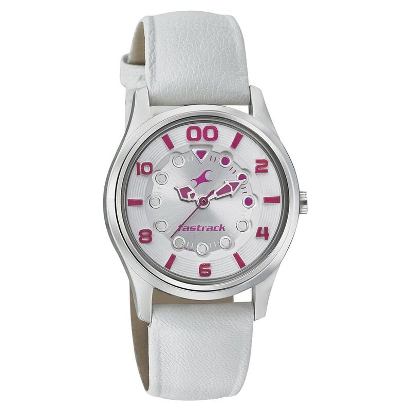 Buy Online Fastrack Quartz Analog Silver Dial Leather Strap Watch for ...