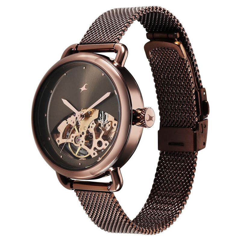 Fastrack Automatics Brown Dial Stainless Steel Strap Watch for Girls