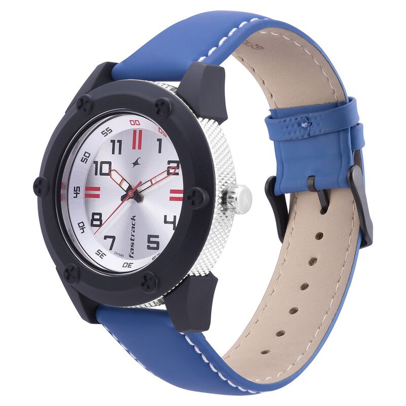 Fastrack Modular Quartz Analog Silver Dial Leather Strap Watch for Guys