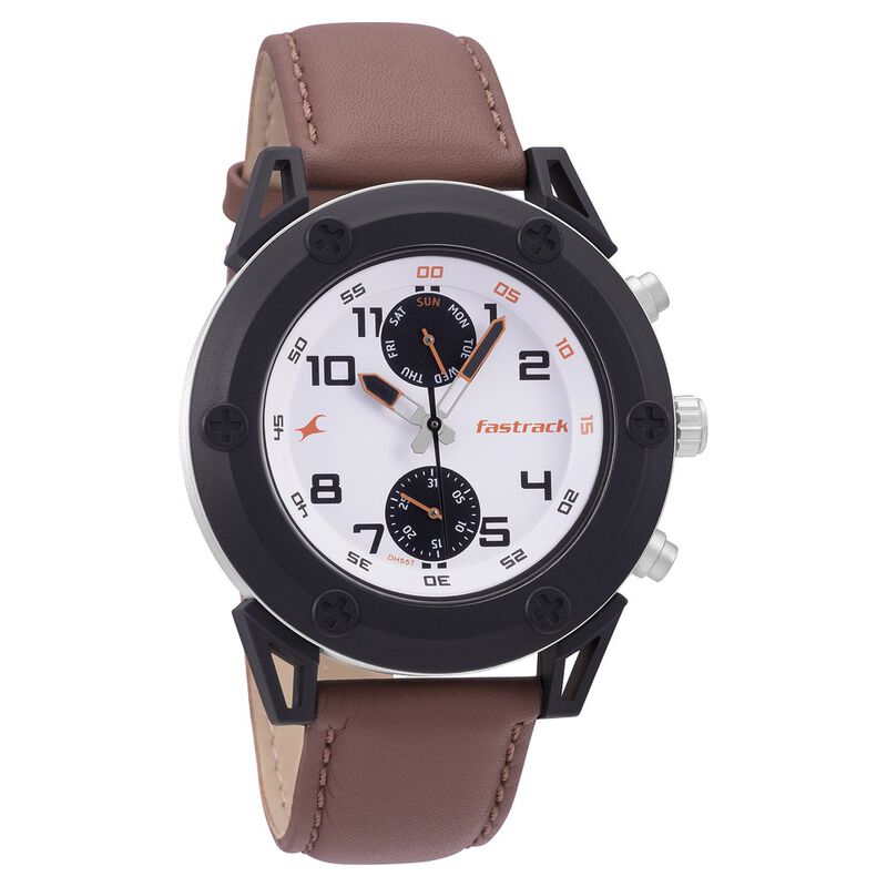 Buy Online Fastrack Modular Quartz Analog White Dial Leather Strap ...