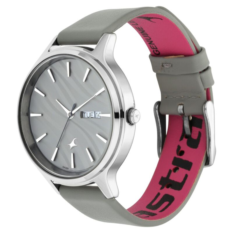 Fastrack Ruffles Quartz Analog with Day and Date Grey Dial Leather ...