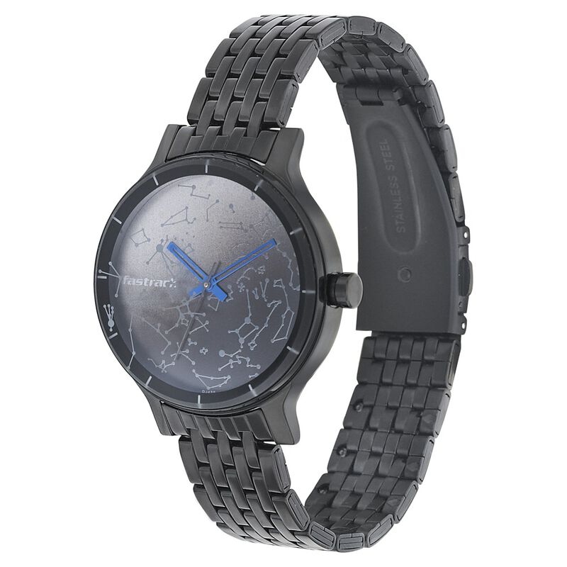 Fastrack Space Rover Quartz Analog Black Dial Stainless Steel Strap ...