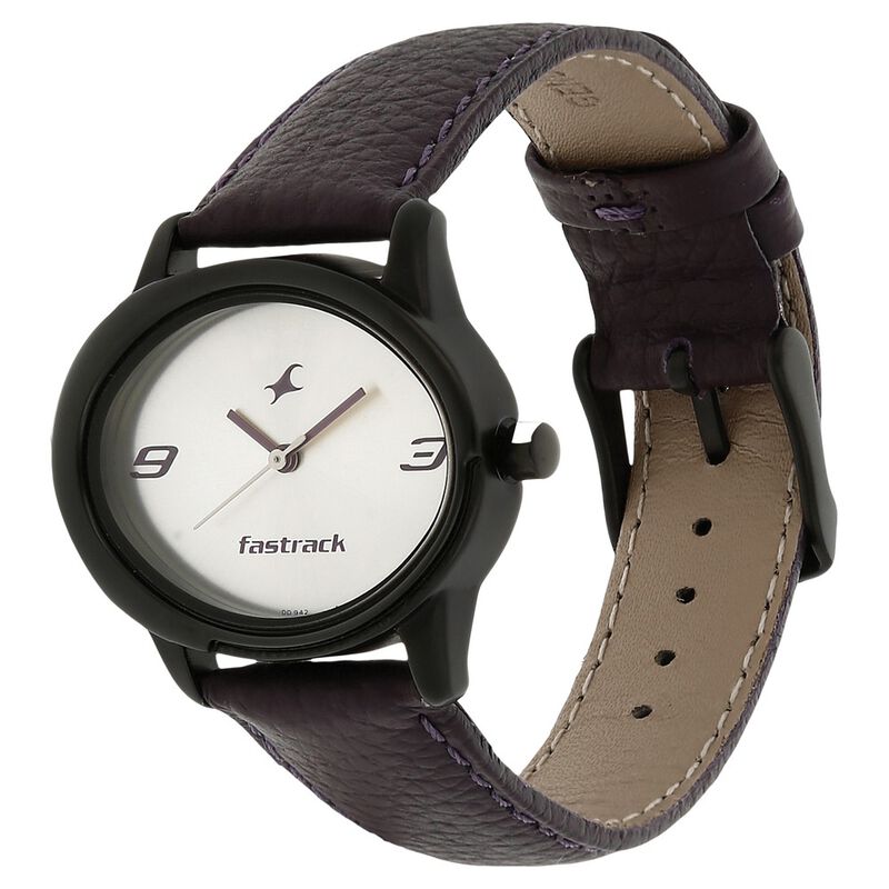 Fastrack Quartz Analog Silver Dial Leather Strap Watch for Girls