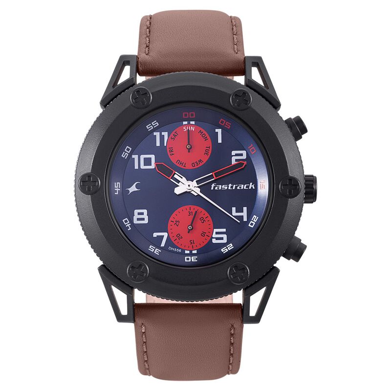 Fastrack Modular Quartz Analog Blue Dial Leather Strap Watch for Guys