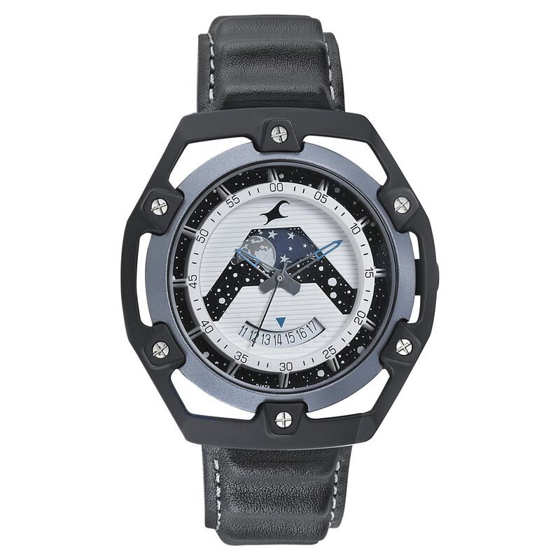 Fastrack Space Rover Quartz Analog Moonphase White Dial Leather Strap ...