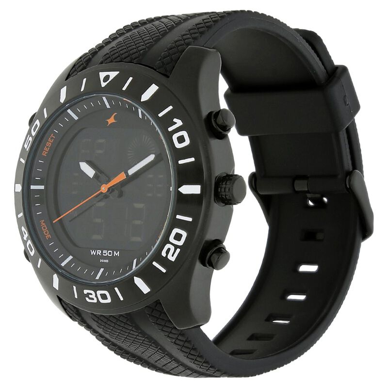 Fastrack Quartz Analog Digital Black Dial Silicone Strap Watch for Guys