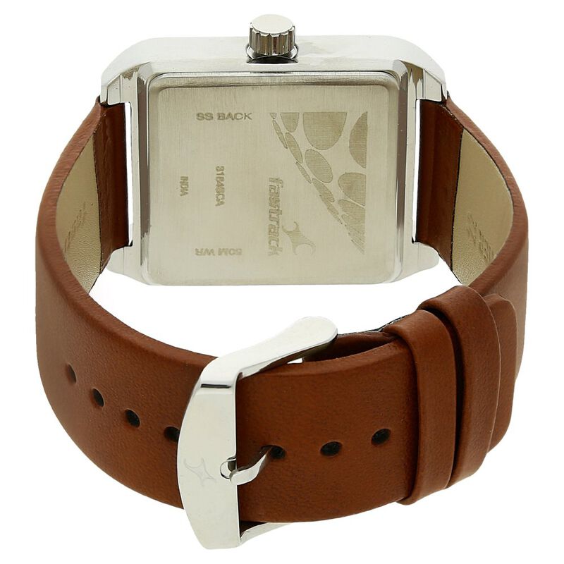 Fastrack Bare Basics Quartz Analog Beige Dial Leather Strap Watch for Guys