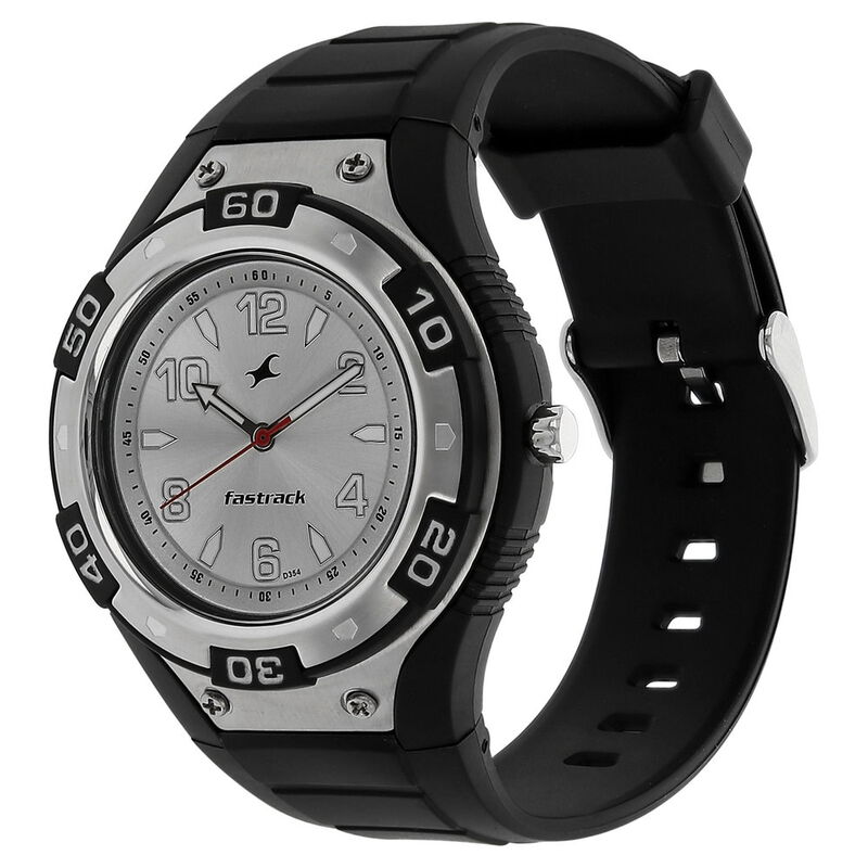 Fastrack Quartz Analog Silver Dial Plastic Strap Watch for Guys