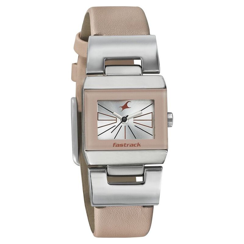 Buy Online Fastrack Quartz Analog Silver Dial Leather Strap Watch for ...