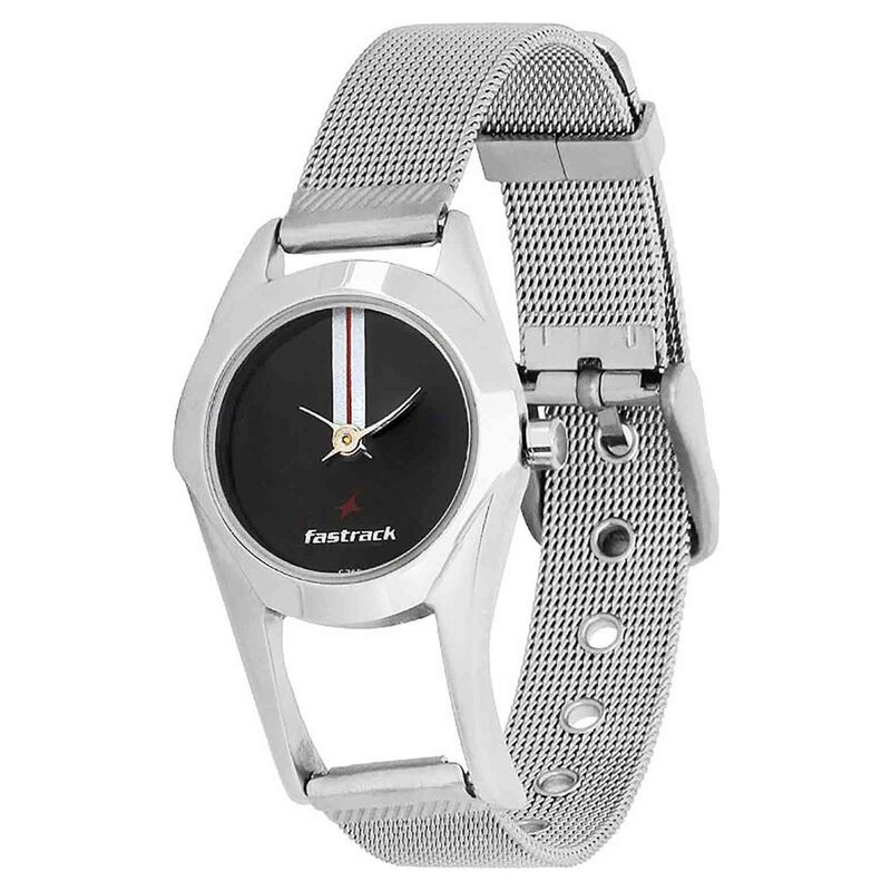 Fastrack Quartz Analog Black Dial Stainless Steel Strap Watch for Girls