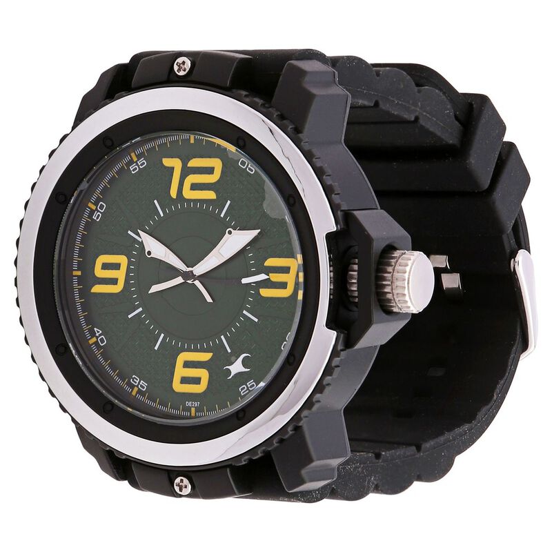 Fastrack Quartz Analog Green Dial Leather Strap Watch for Guys