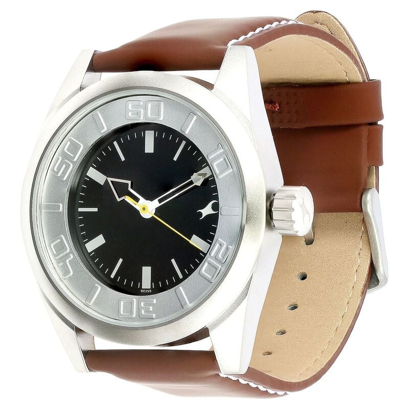 Fastrack Quartz Analog Black Dial Leather Strap Watch for Guys