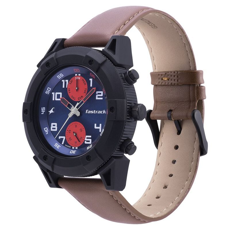 Fastrack Modular Quartz Analog Blue Dial Leather Strap Watch for Guys
