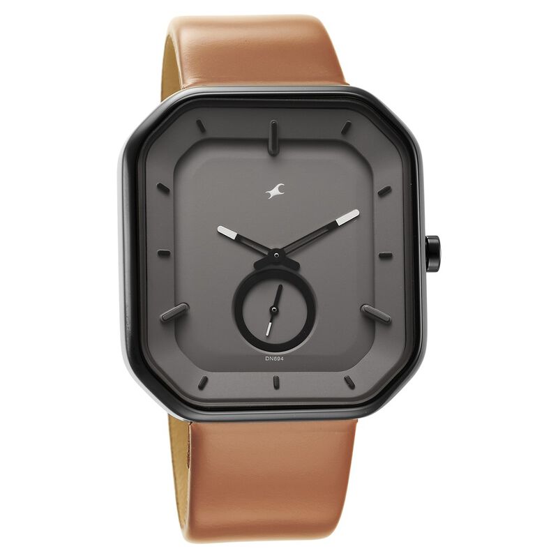 Fastrack After Dark Grey Dial Leather Strap Watch for Guys