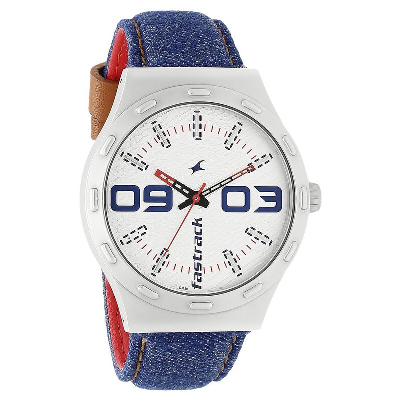 Fastrack Denim Quartz Analog White Dial Denim Strap Watch for Guys