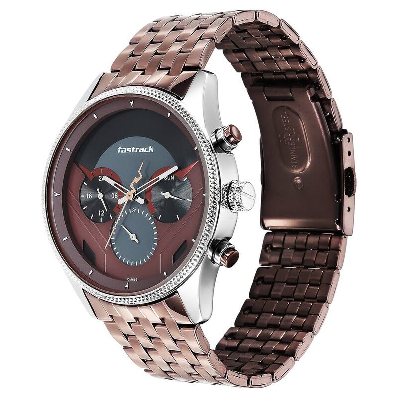 Fastrack Thor Quartz Multifunction Red Dial Metal Strap Watch for Guys
