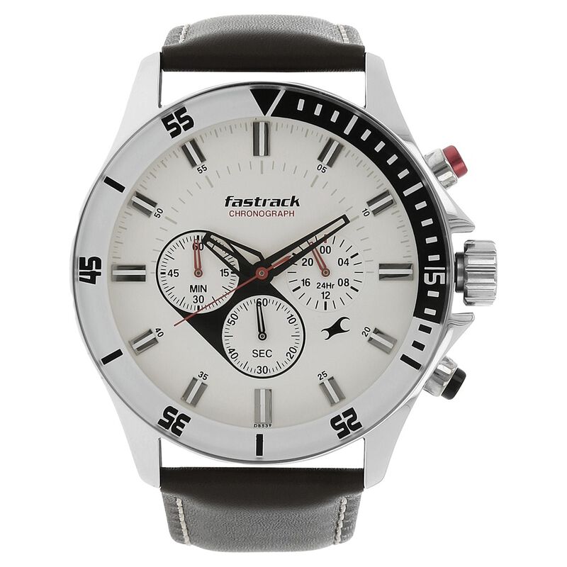 Buy Online Fastrack Big Time Quartz Chronograph White Dial Leather ...