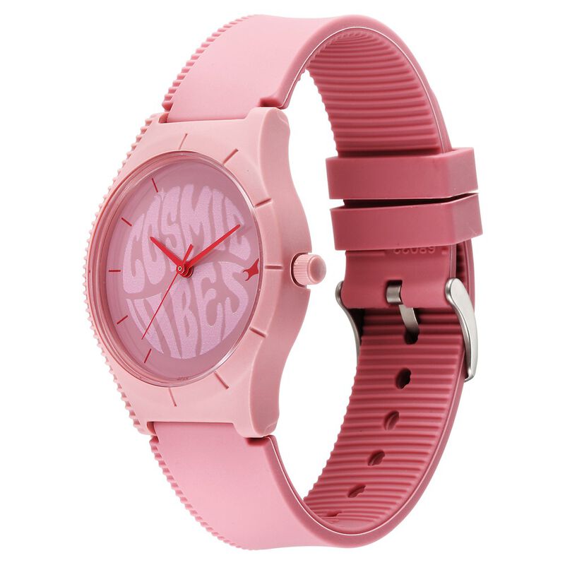 Fastrack Tees Quartz Analog Pink Dial Silicone Strap Watch for Girls