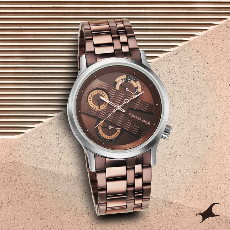 Buy Online Fastrack Exuberant Quartz Multifunction Brown Dial Metal ...